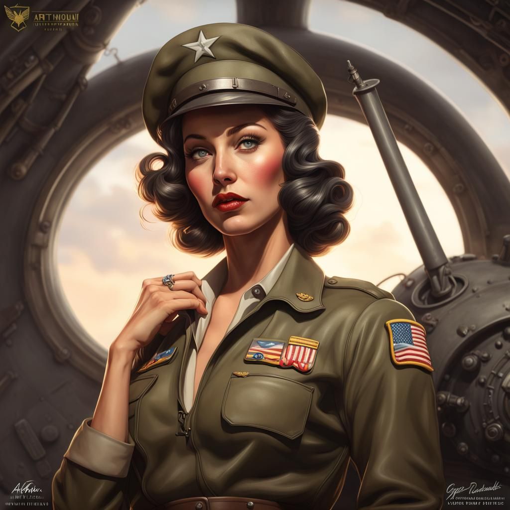 pin up girl US Army Air Corps WWII B-52 Bomber hyper realistic - AI Generated Artwork ...