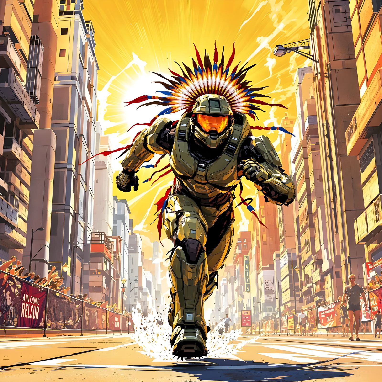 Master Chief Running the Marathon in Native Americ... - AI Art