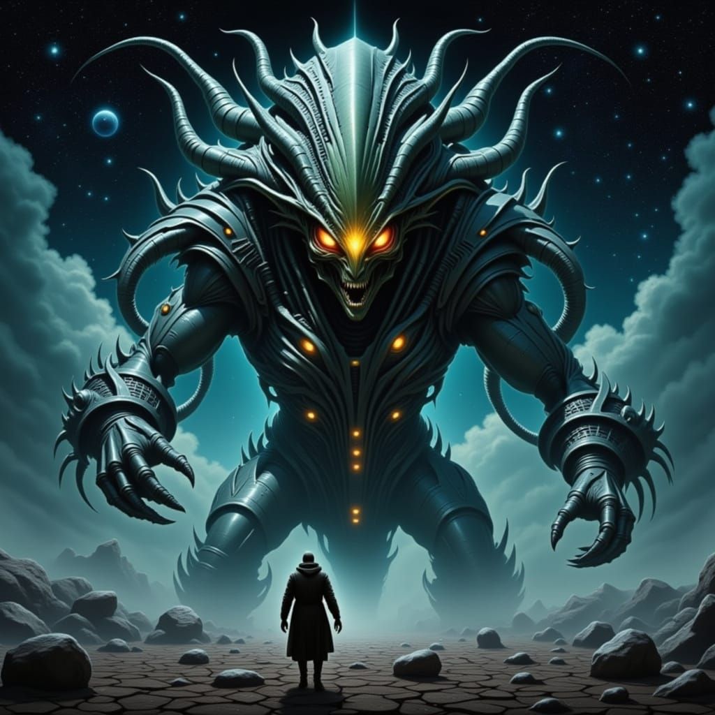 Regal Alien Portrait in Dark, Starry Futuristic La... - AI Art