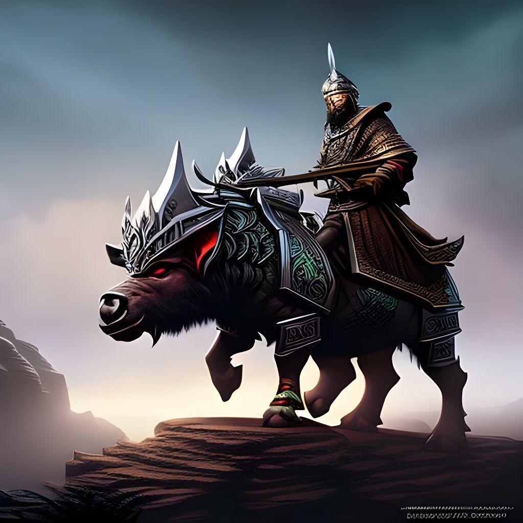dwarf-sorcerer riding a warthog - AI Generated Artwork - NightCafe Creator