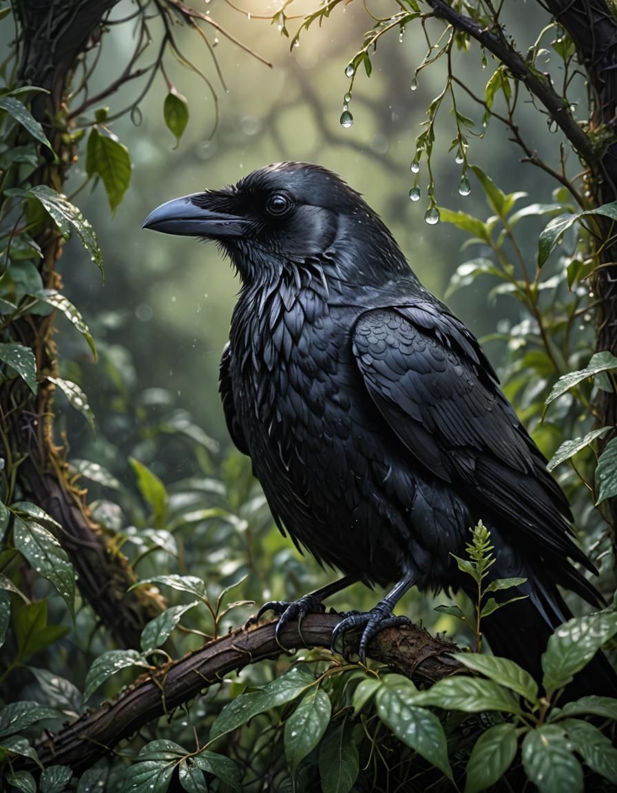 Raven Bird and Dew Drops (DreamshaperXL) - AI Generated Artwork ...