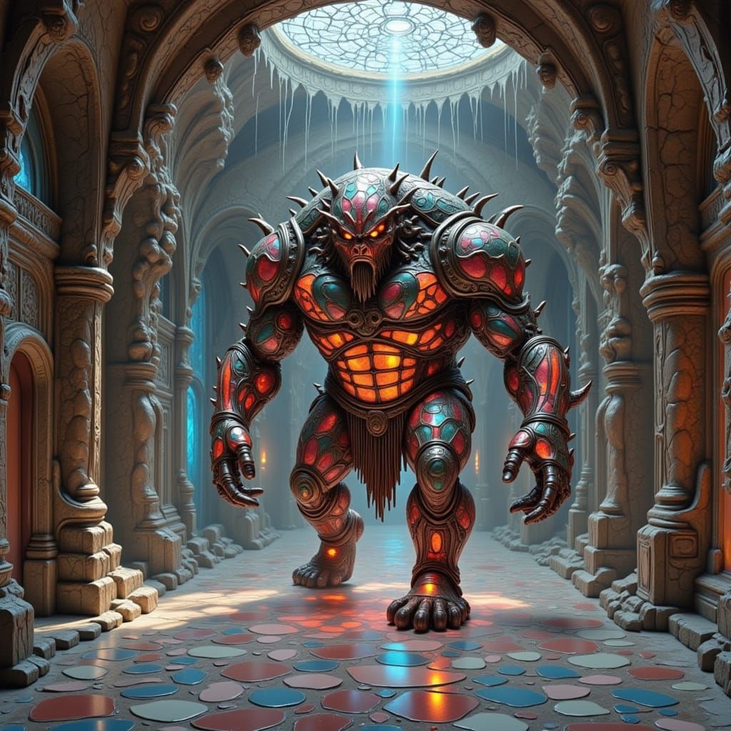 Giant Troll Sculpture in Dystopian Sanctum - AI Art