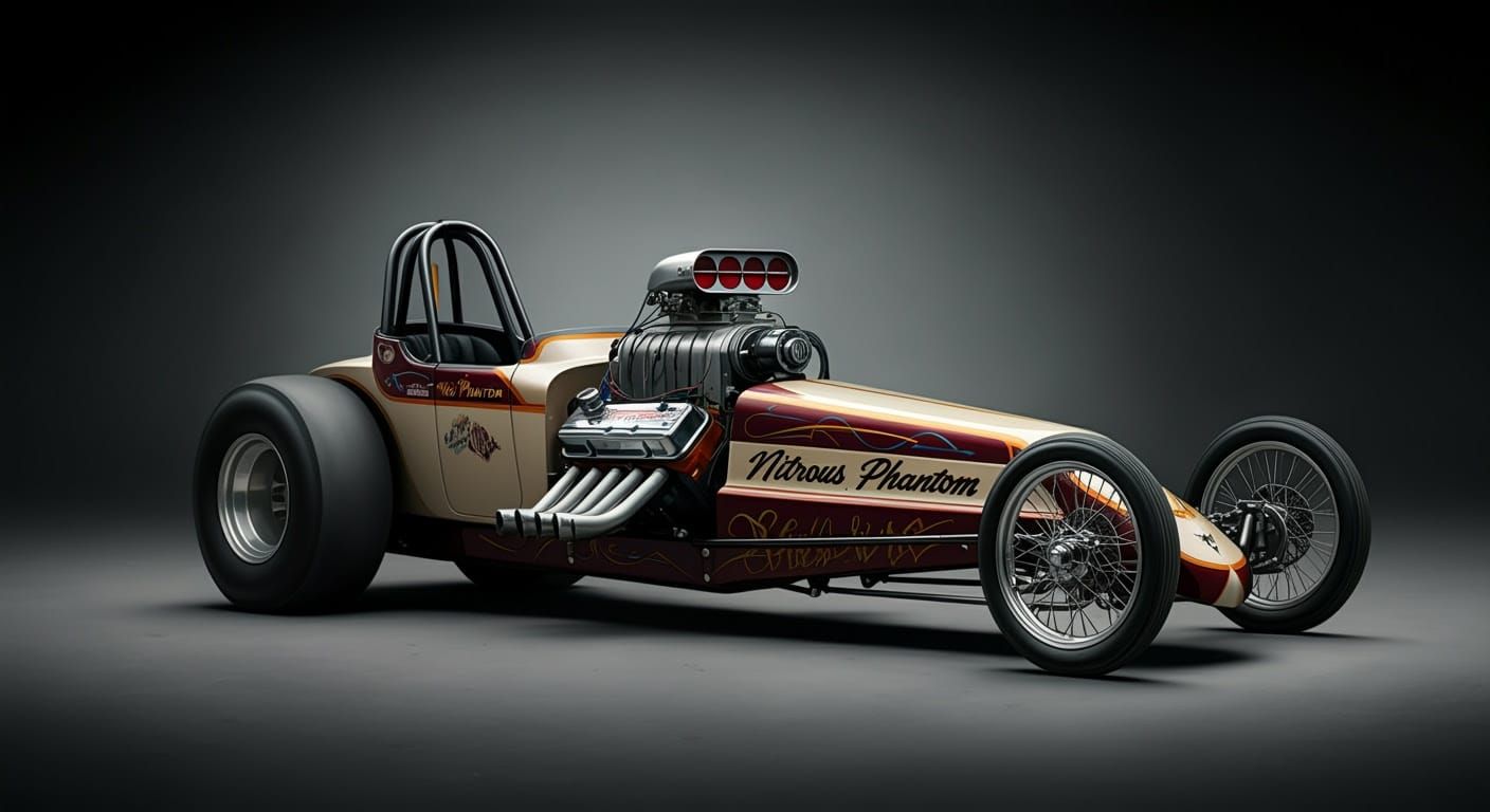 Vintage-Inspired Dragster with Nitrous Phantom Wra... - AI Art