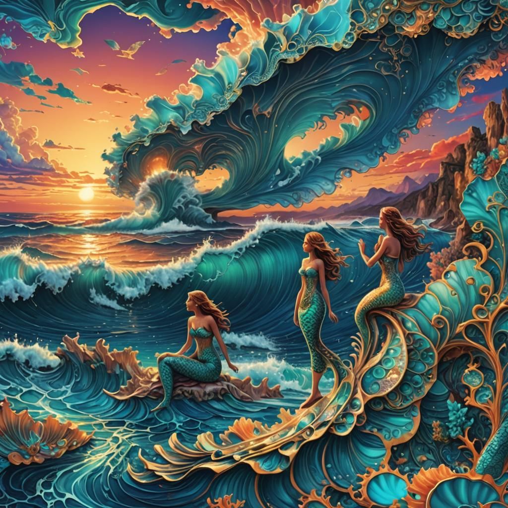 Mermaids Creating Waves - AI Generated Artwork - NightCafe Creator