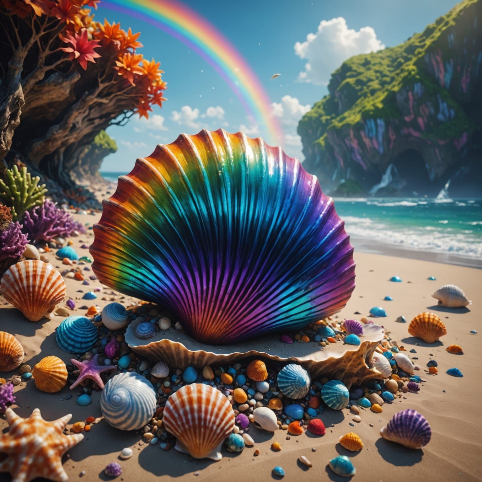 A rainbow-colored seashell - Vibrant Seashell Realm in Whims...