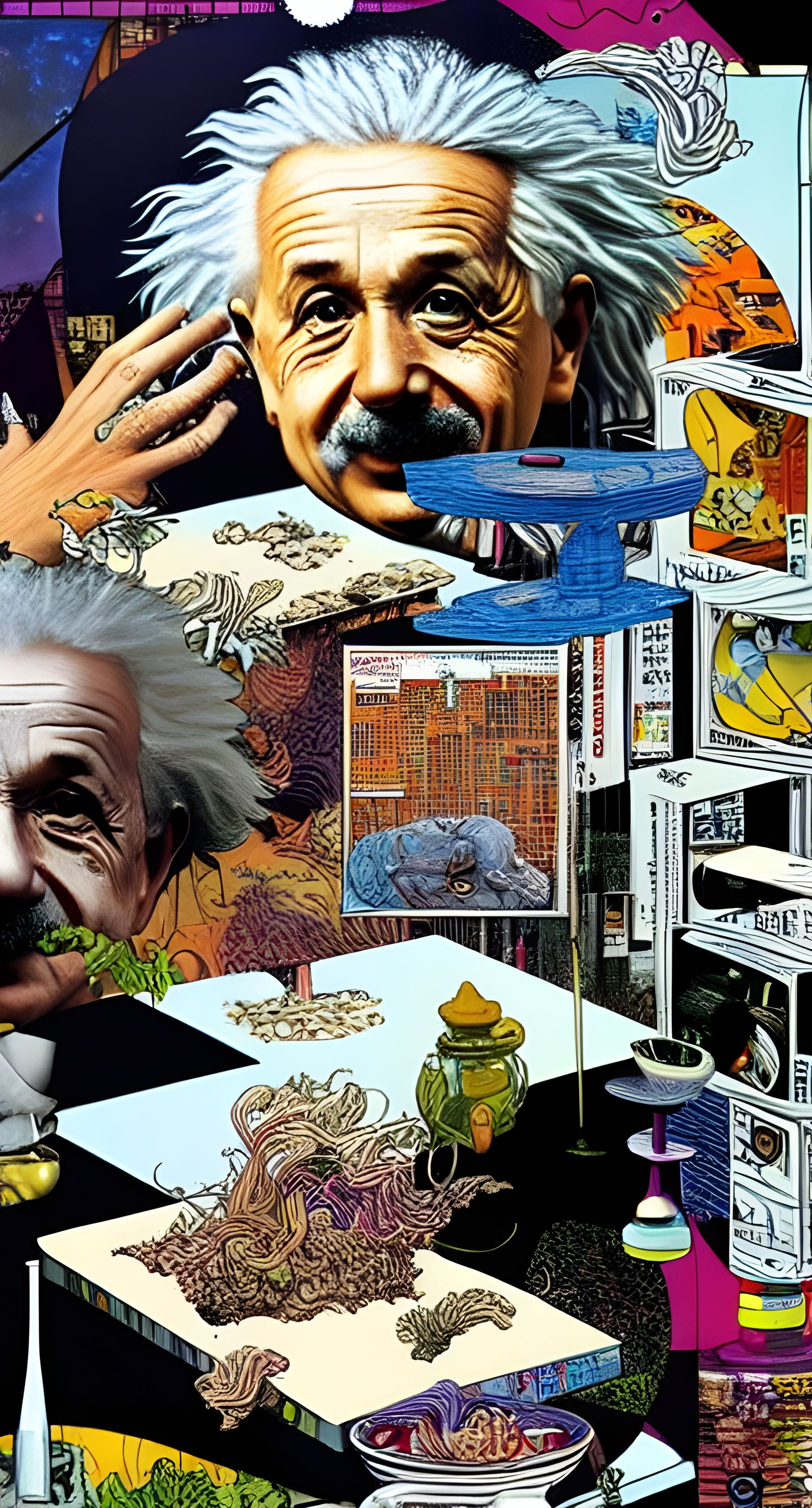 albert einstein cooking dope collage Moebius Rafael Santi hyperdetailed ...