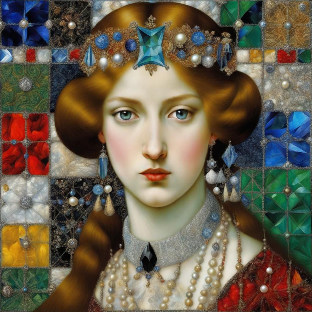 Patchwork Portrait of the Face of a Beautiful Princess Pearls, Oceans ...