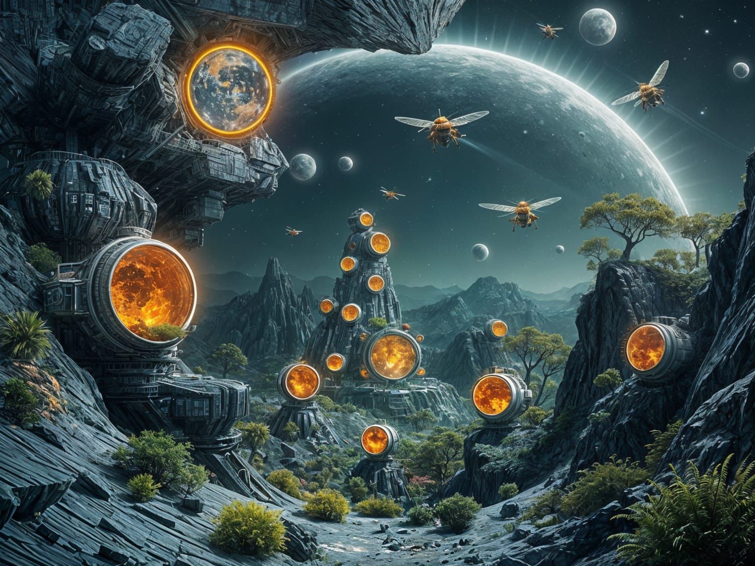 Blooming Craters - Sustainable Lunar Oasis in Solarpunk Styl...