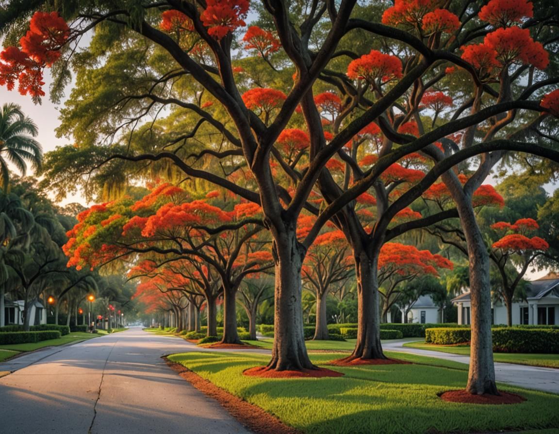 Poinciana trees in bloom, Florida - AI Generated Artwork - NightCafe ...