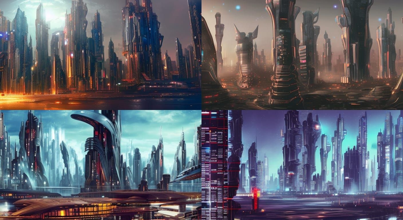 a sci-fi city, futuristic, cyberpunk, otherworldly, science fiction ...