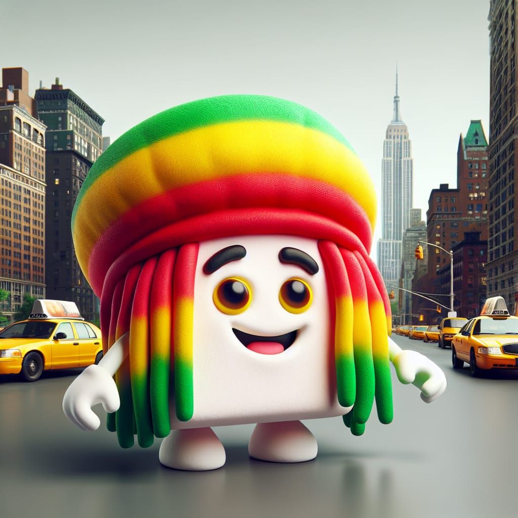 realistic happy rasta marhmallow with an rasta bob in NY city - AI ...