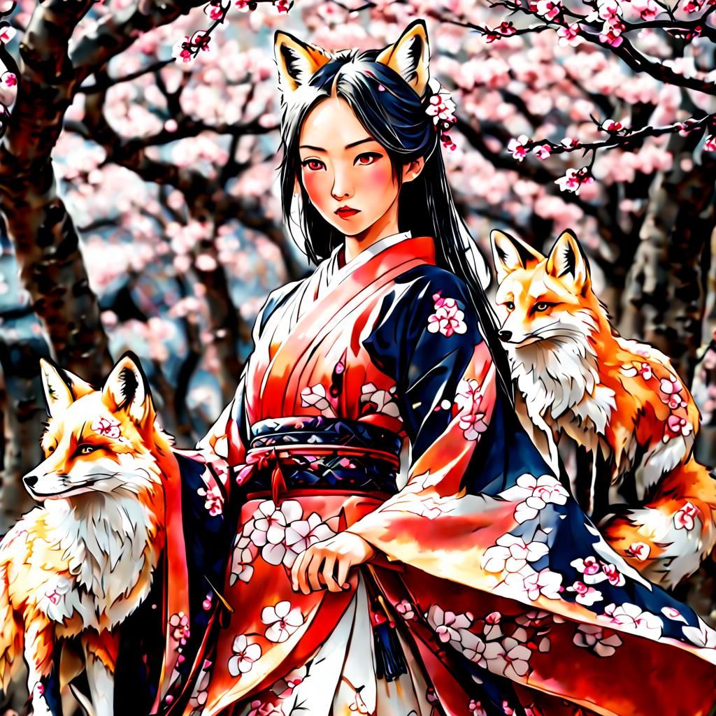 Kimino dress, young girl, blossom season, Sakura, angelic eyes, samurai ...