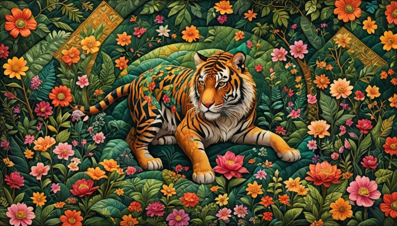 patchwork quilted Tiger - AI Generated Artwork - NightCafe Creator