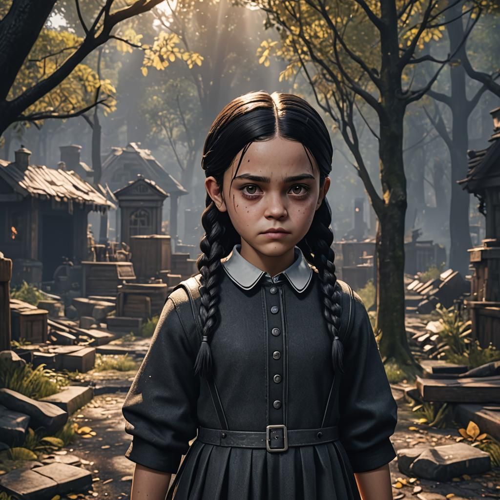 Jenna Ortega in the role of action heroine Wednesday Addams in the TV ...