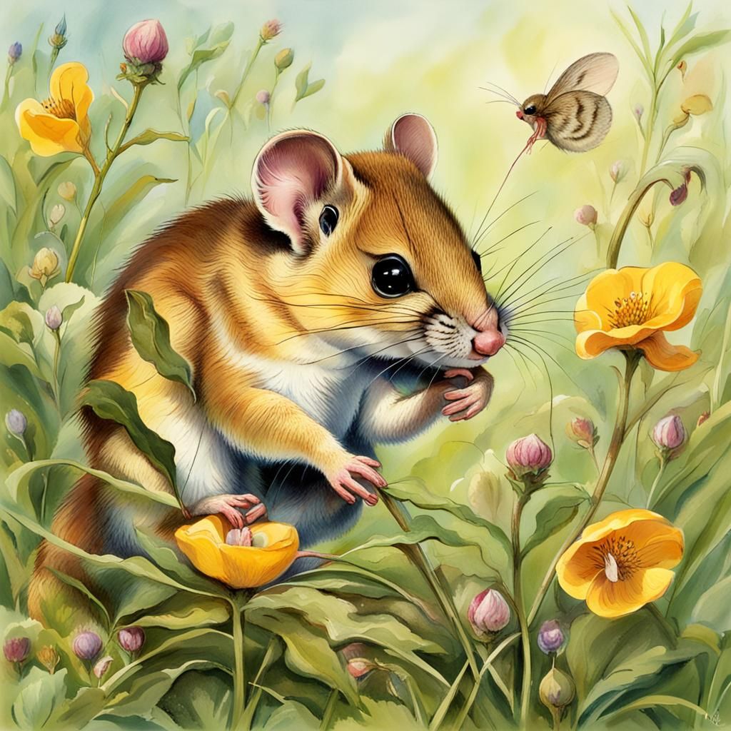 Dormouse eating a flower in a meadow - AI Generated Artwork - NightCafe ...