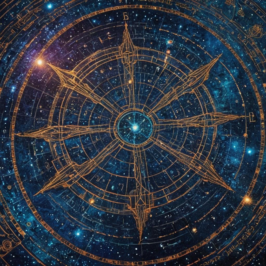 Ancient Astronomer Studying Cosmic Star Map in Mes... - AI Art