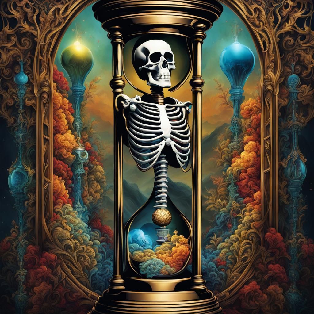 Hourglass with skeleton - AI Generated Artwork - NightCafe Creator