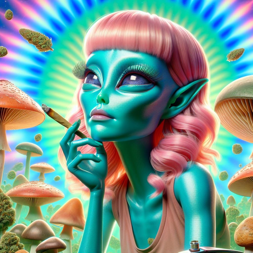 turquoise Realistic woman Alien with strawberry blond hair - AI ...