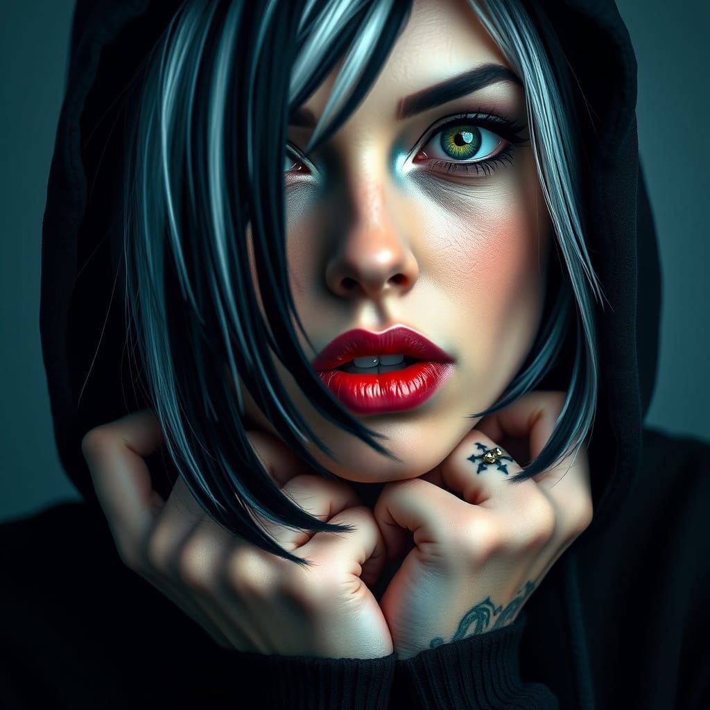 Ethereal Emo Goddess with Piercing Green Eyes - AI Art