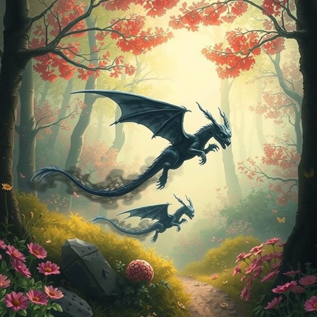 Shadow Dragons - Shadow Wyvern Soars Through Vibrant Fairy F...