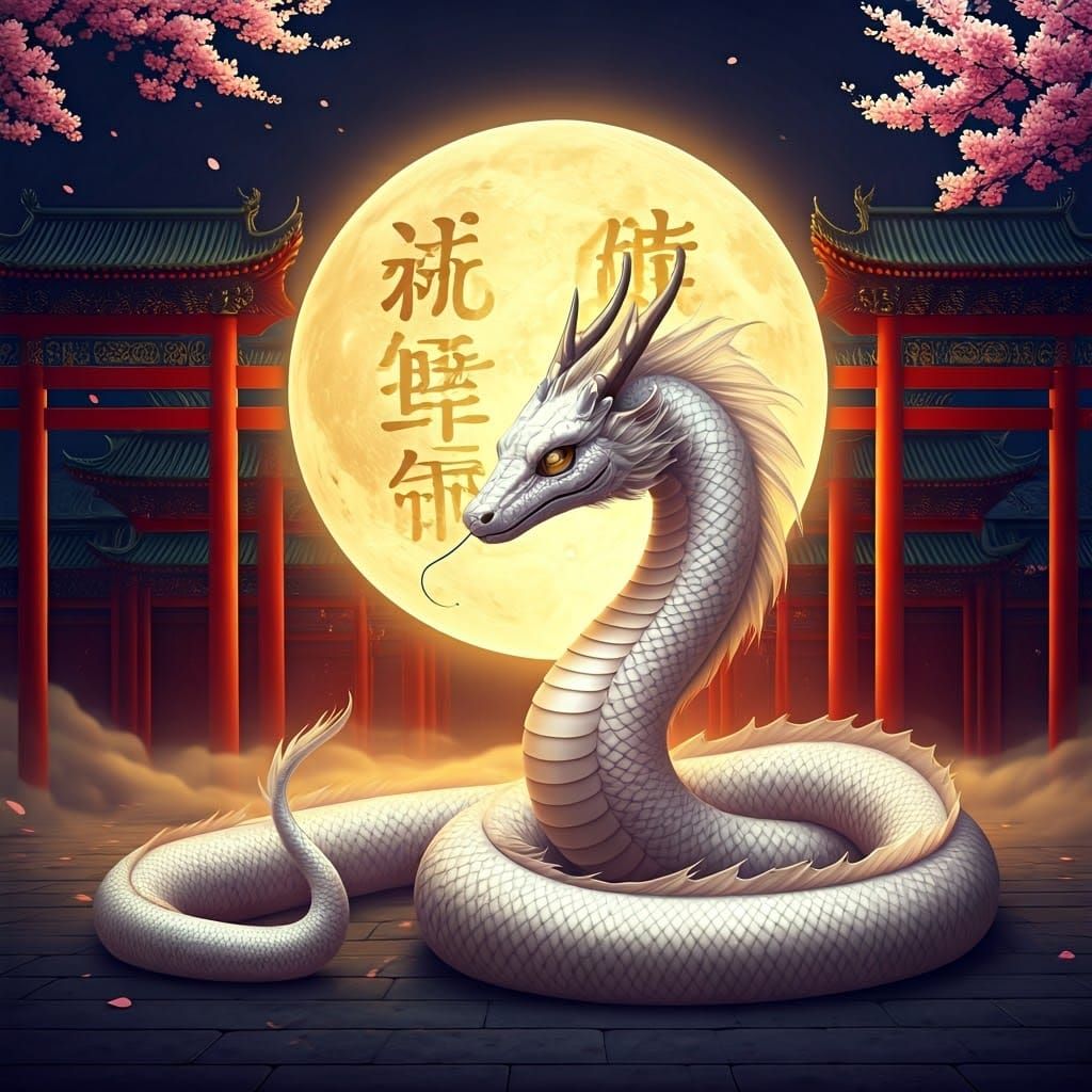 ""A beautiful and divine pearl-white Chinese serpent, its smooth ...