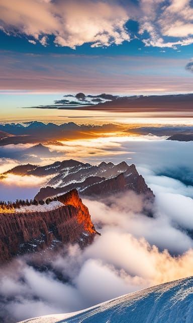 Amazing shot of soft clouds, epic view, lovely sunset, high above the ...