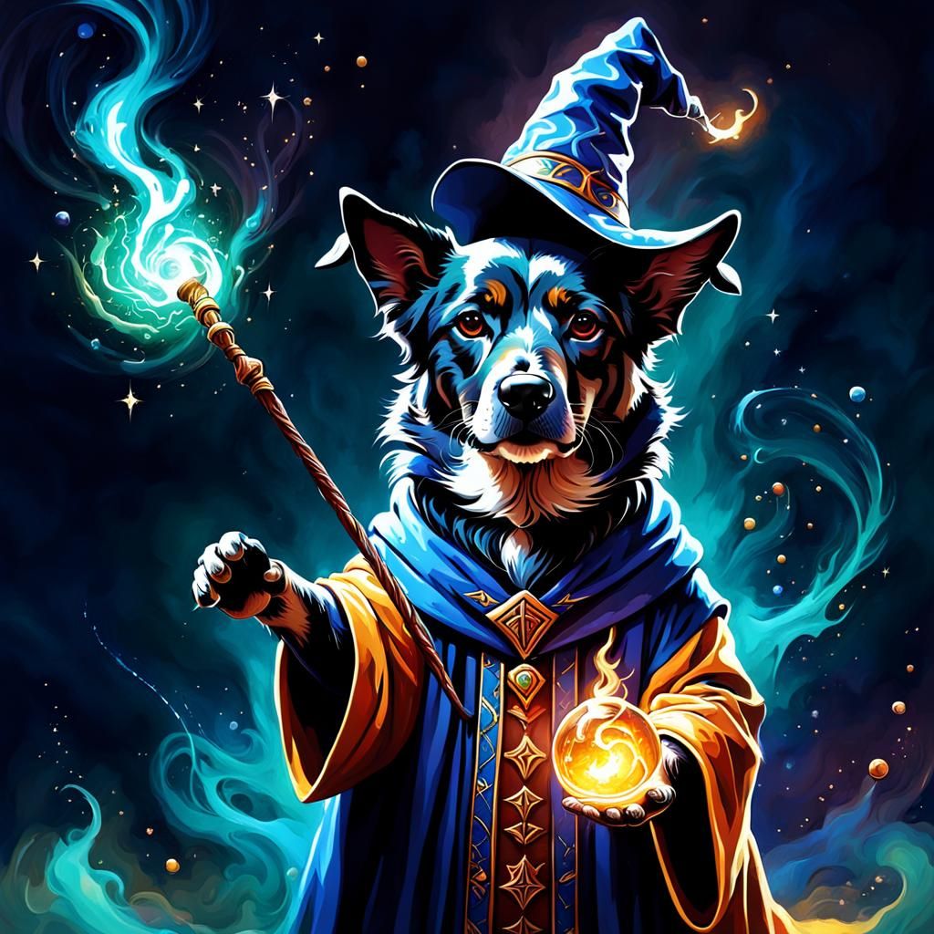 wizard dog casting a spell - AI Generated Artwork - NightCafe Creator