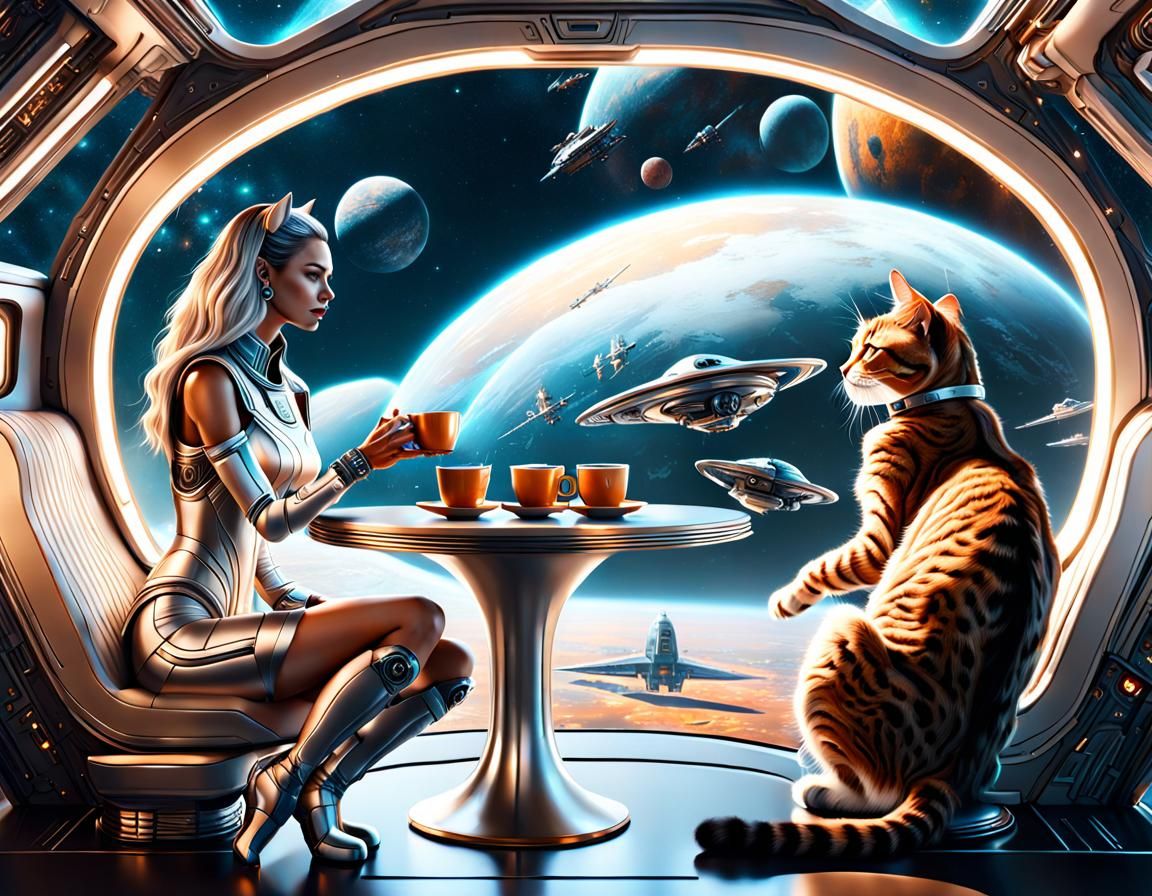 The Cat meets Kat for coffee - AI Generated Artwork - NightCafe Creator