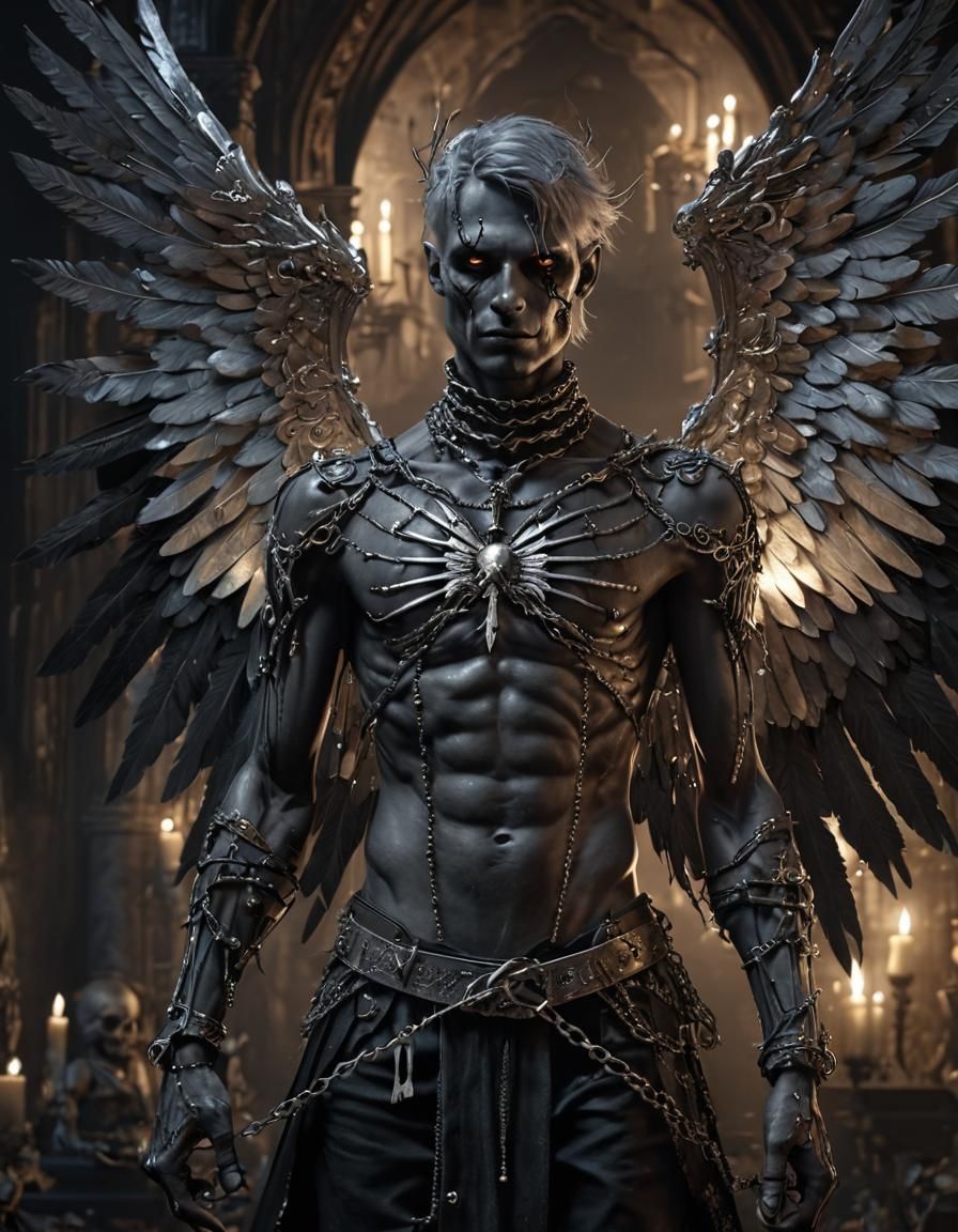(macabre dark fantasy art of a male undead angel in gothic outfit with ...