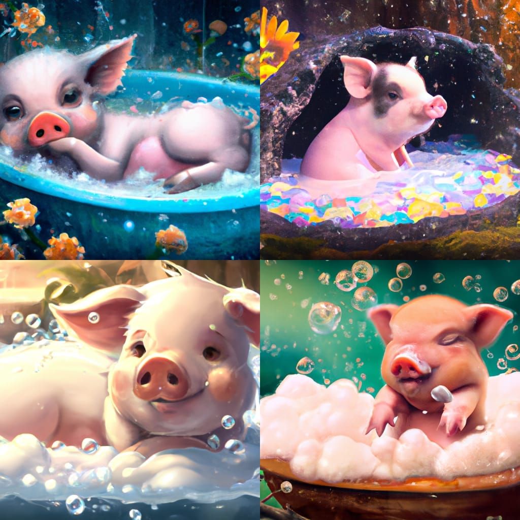 amazing shot of an adorable chibi piglet in bubblebath, by Edwin ...