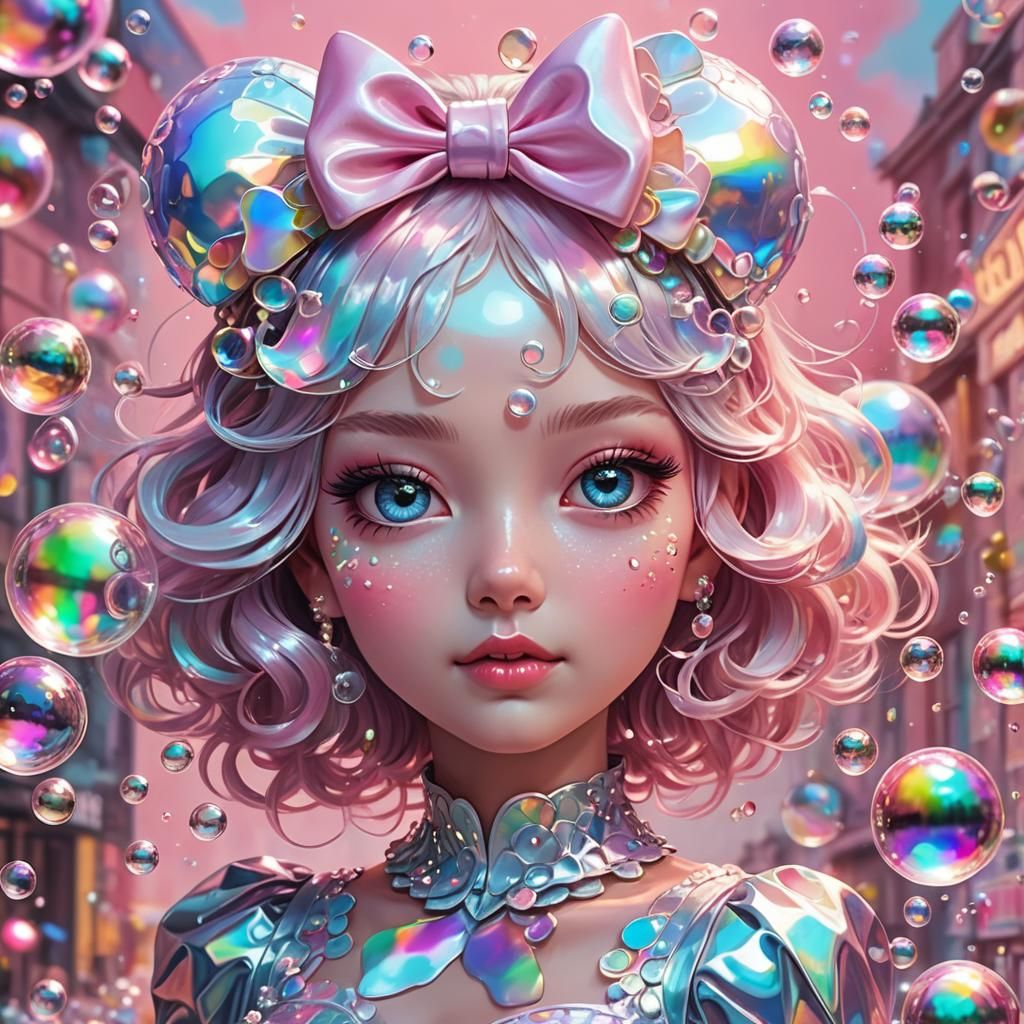 Kawaii girl and explosion of bubbles - AI Generated Artwork - NightCafe ...