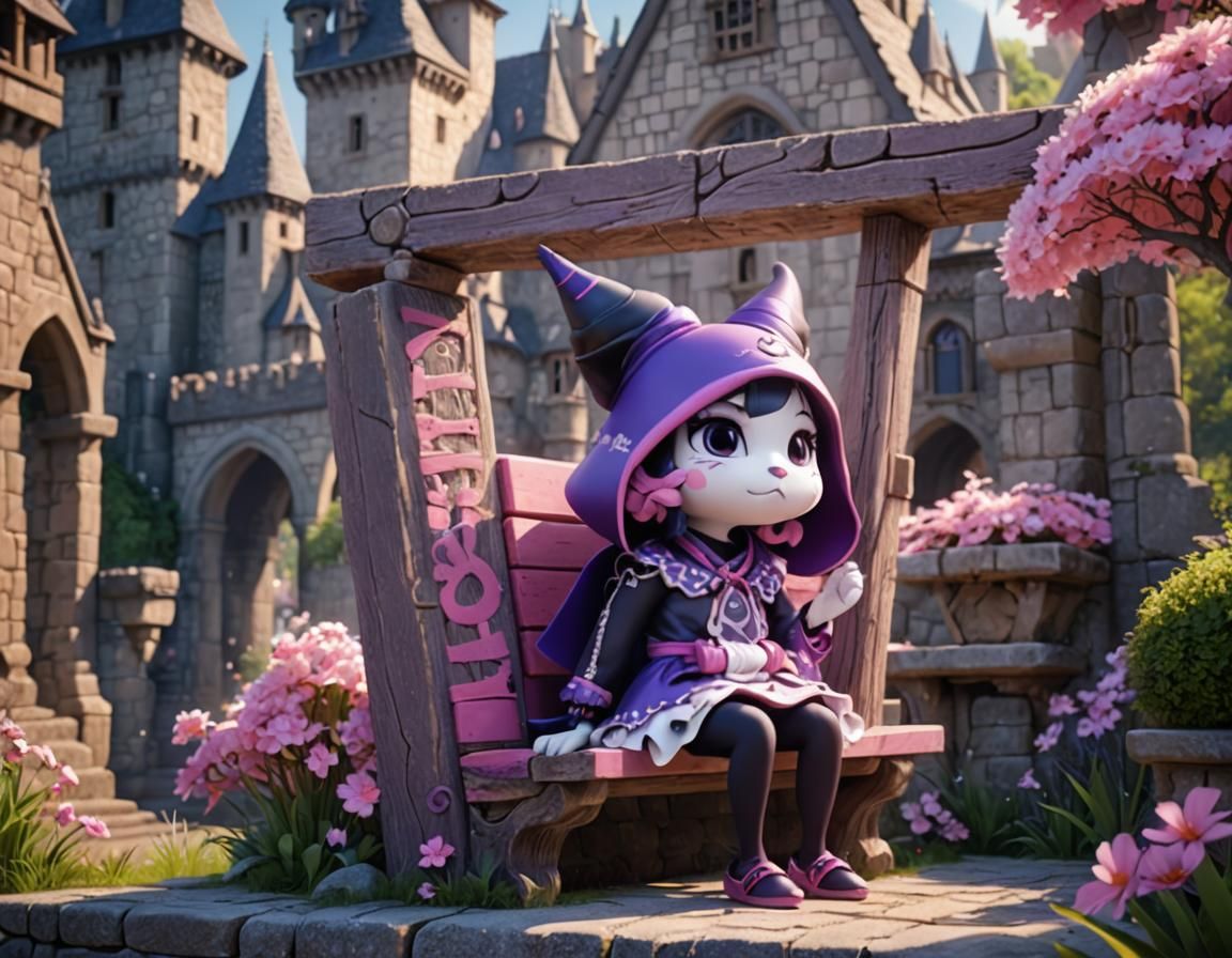 Build Cute kuromi character in a purple, pink and white. She sit in the ...