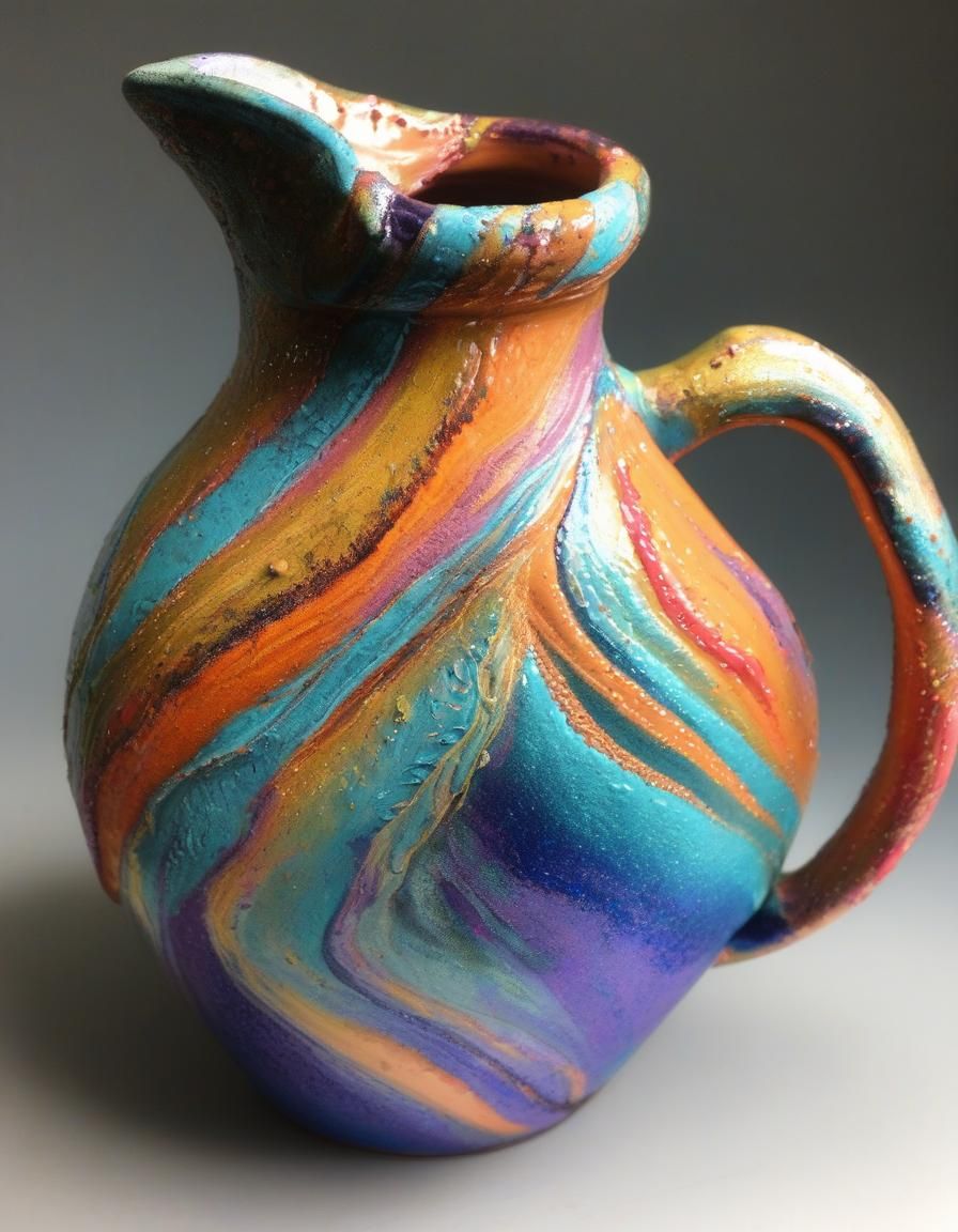 pretty twisted clay water jug pottery colorful sparkly - AI Generated ...