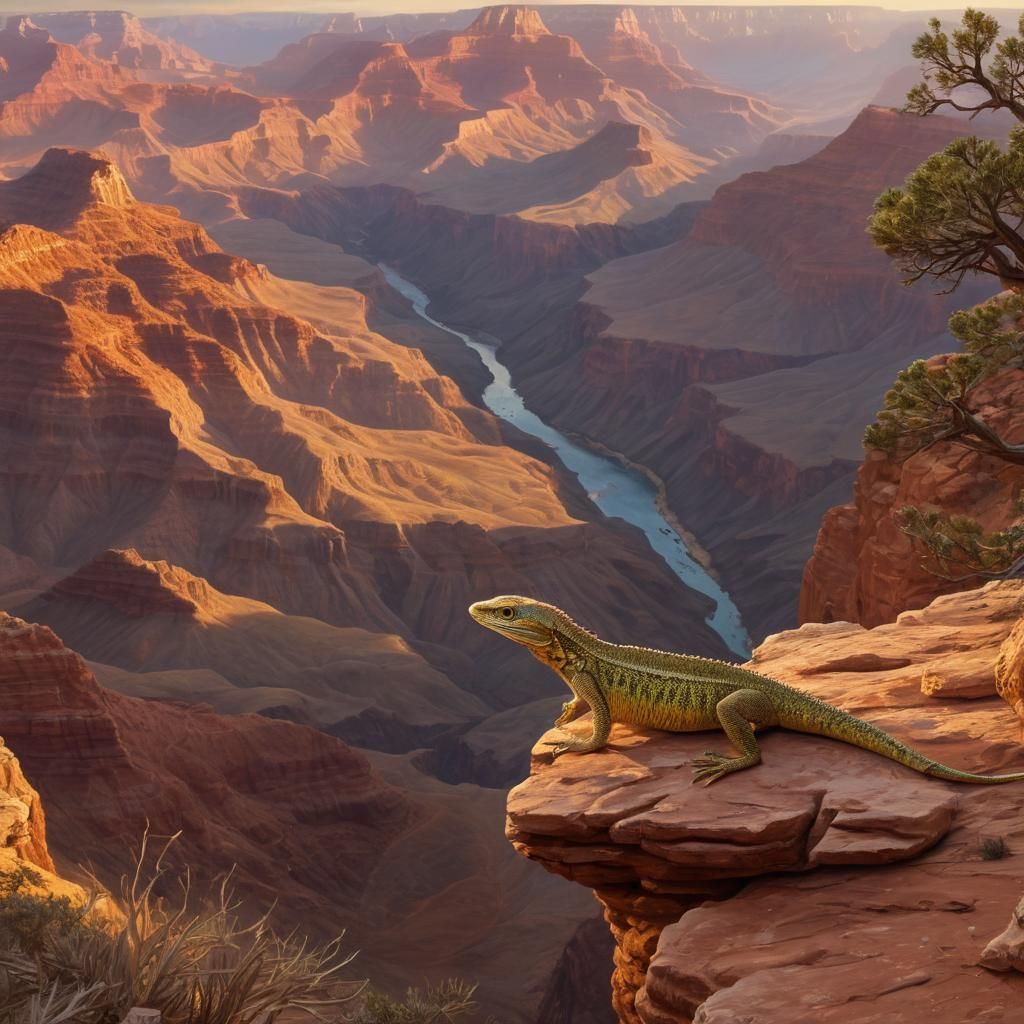Lizard appreciating a grand canyon viewpoint - AI Generated Artwork ...