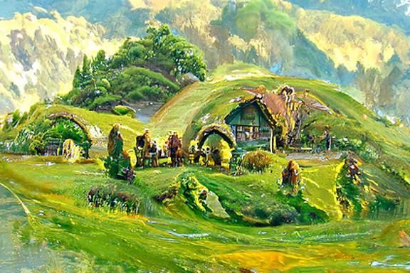 The shire from lord of the rings oil painting by James Gurney - AI ...