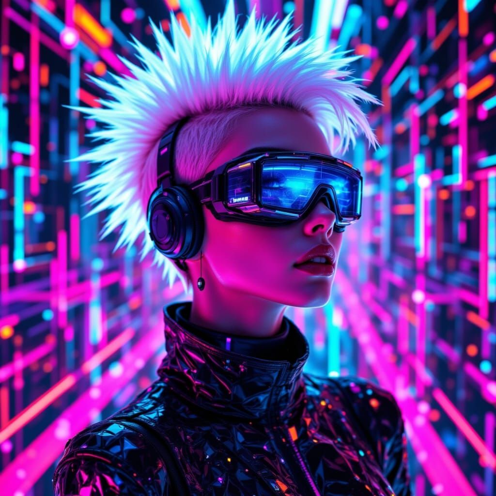 Cyberpunk Pinup in Hall of Mirrors - AI Art