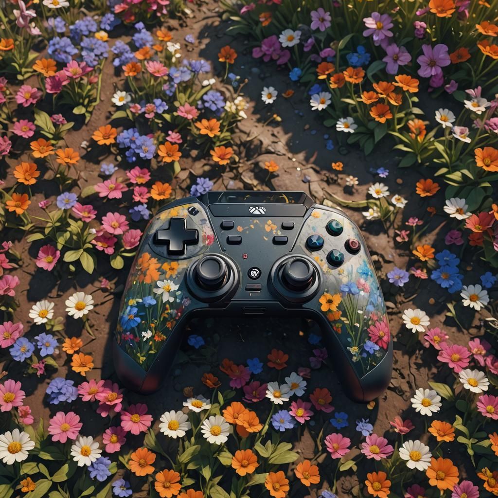 gaming controller in flowers - AI Generated Artwork - NightCafe Creator