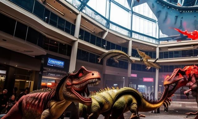 The trick to jumping shop queues .... Be a dinosaur - AI Generated Artwork - NightCafe Creator