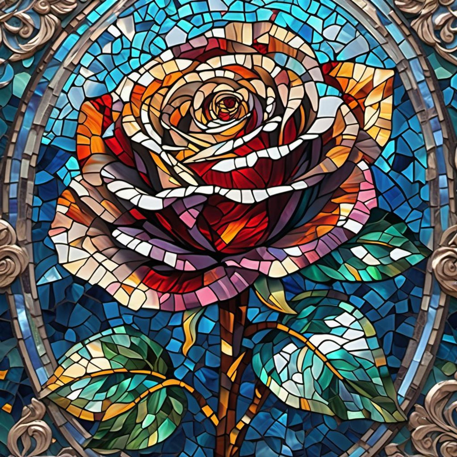Stained glass mosaic of a red rose - AI Generated Artwork - NightCafe ...