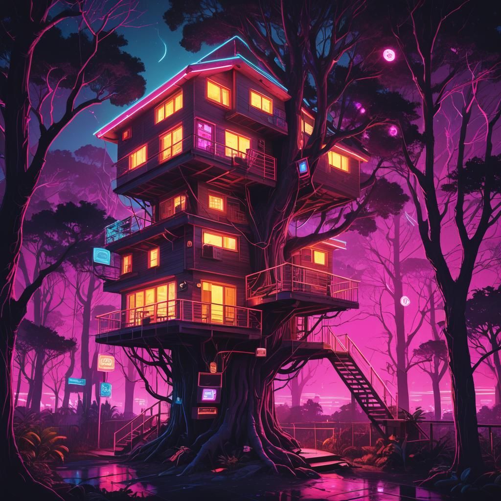 Treehouse fun with friends - AI Generated Artwork - NightCafe Creator