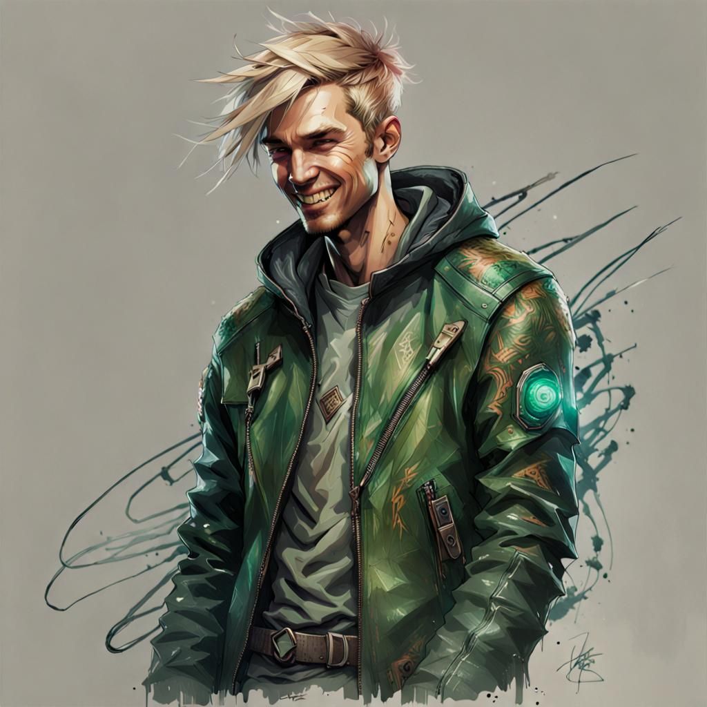 Portrait of cyberpunk guy green - AI Generated Artwork - NightCafe Creator