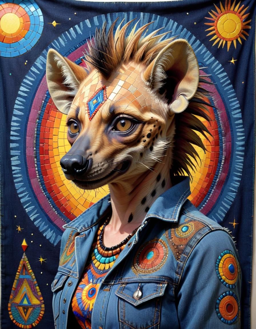 Portrait, Hyena, flirtatious, denim, mohawk, Sinister, Cosmic, Tapestry ...