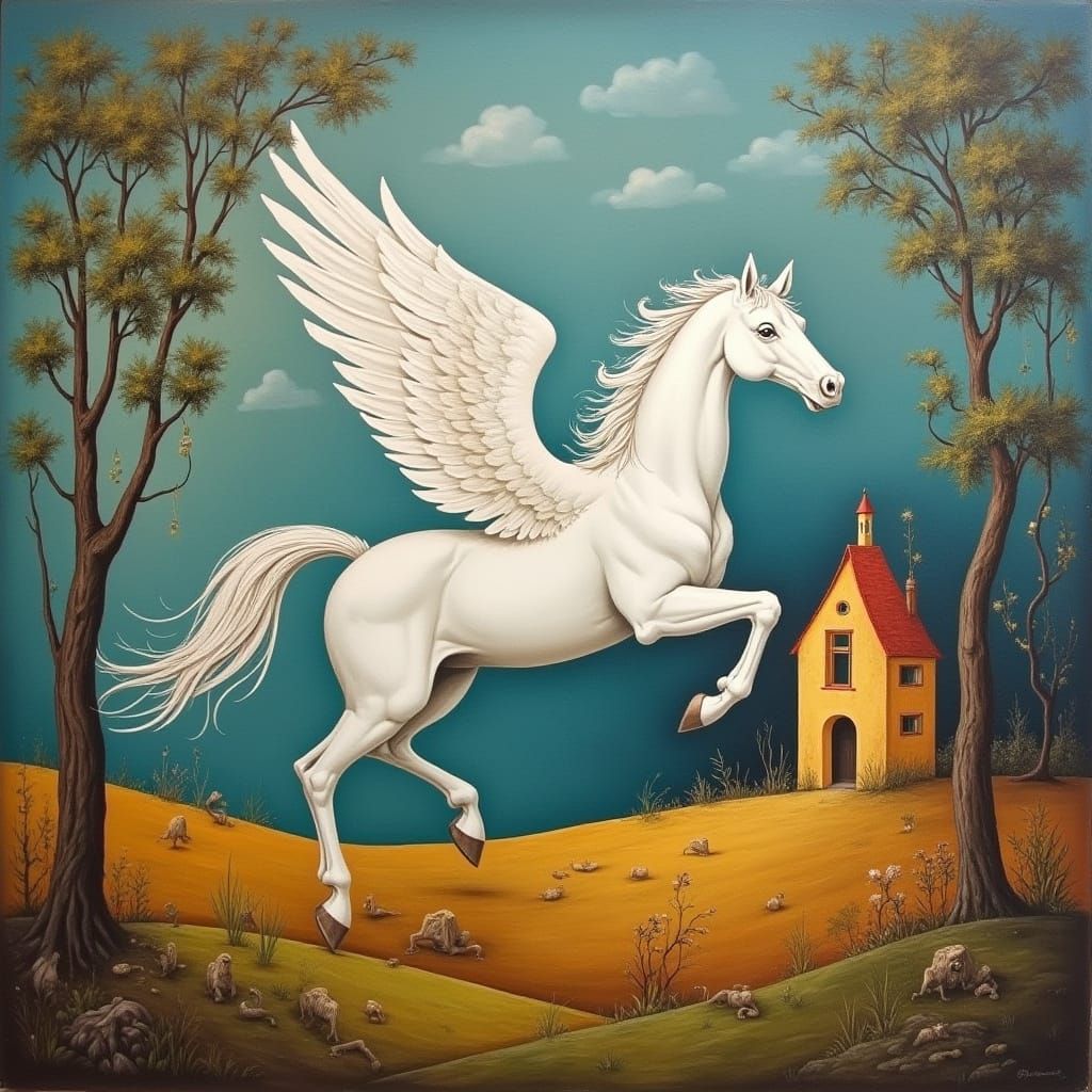 Surrealist Masterpiece: Ancient Pegasus Soars Over... - AI Art