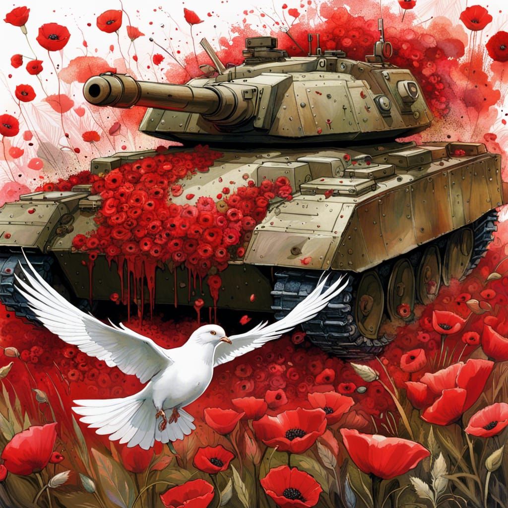 Broken tank with a white dove - AI Generated Artwork - NightCafe Creator