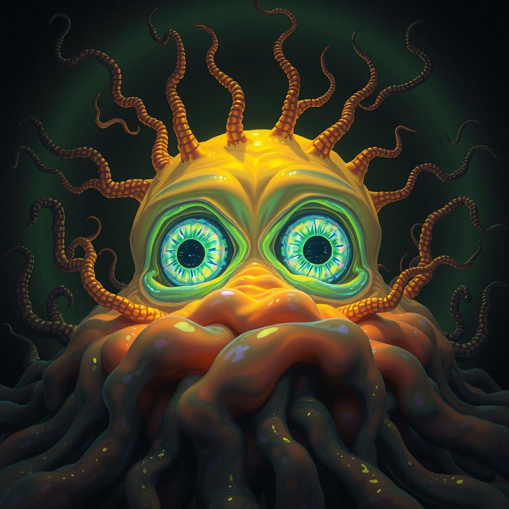 A surreal abstract,crazy and scary slime eyes