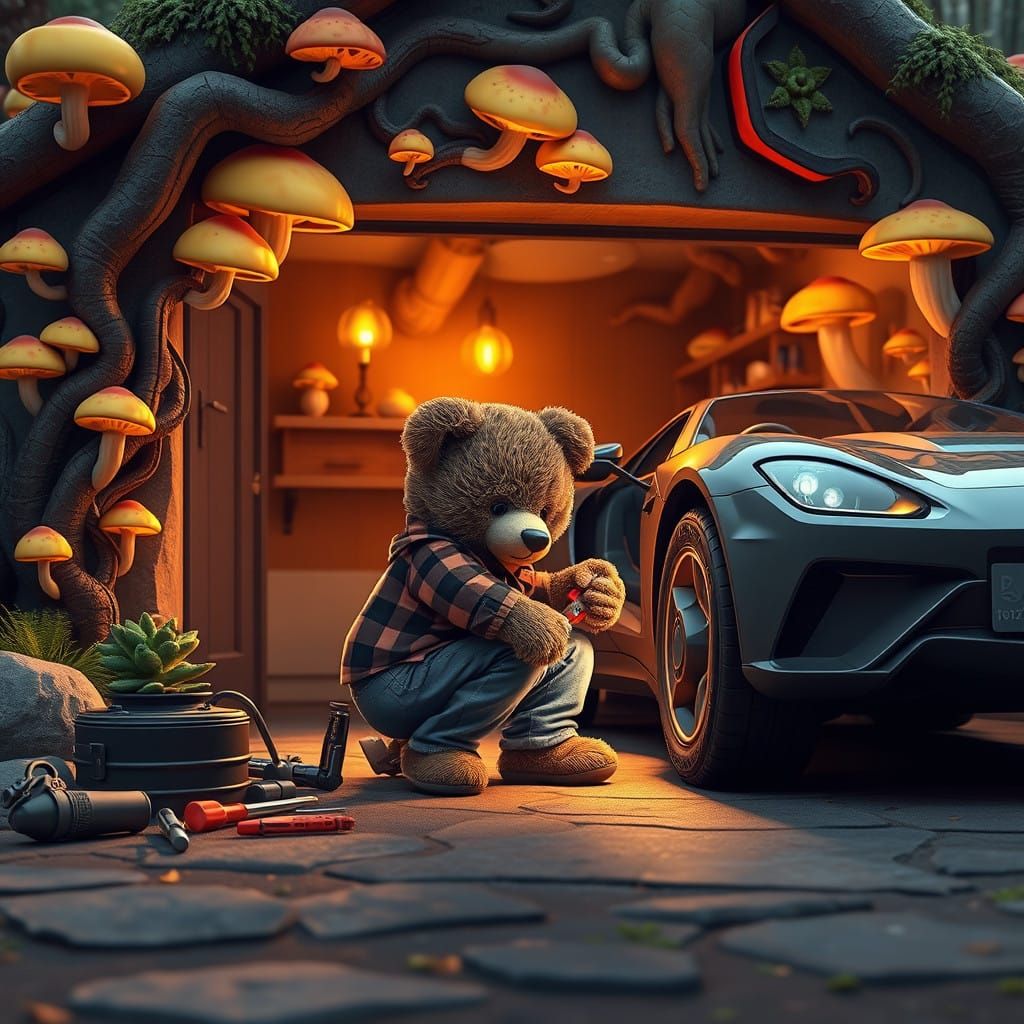 Teddy beim Reifenwechsel - Teddy in a Cozy Garage Scene with...