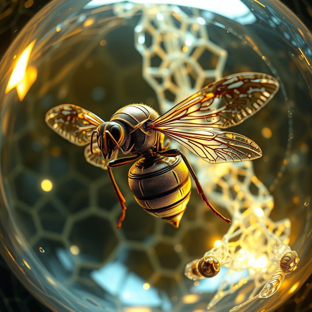 Surreal, Hyper-Realistic Wasp in a Glowing Matrix ... - AI Art