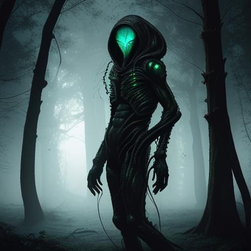 Lovecraftian, Alien planet with alien life,Portrait of 1 man, alien ...