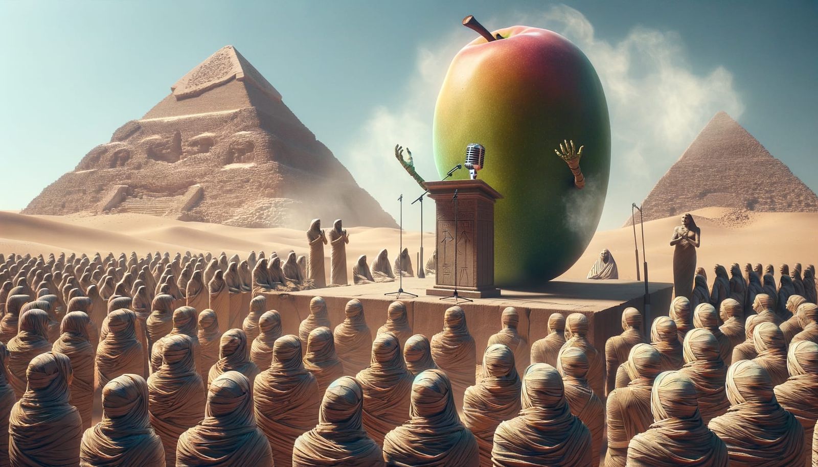 Ancient Egyptian Mummies Worship Mango Deity in De... - AI Art