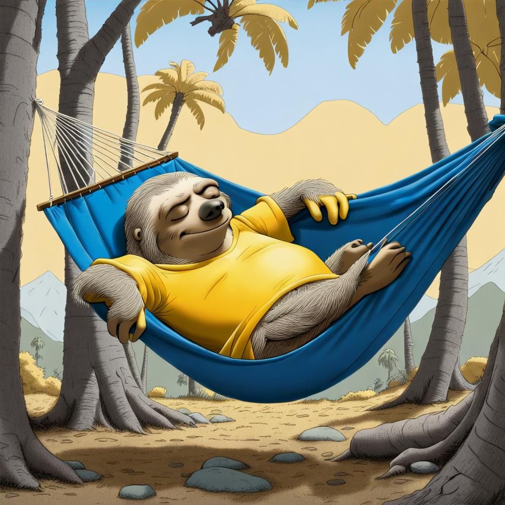 lazy sloth as Homer Simpson, snoozing in hammock, comic by Matt ...